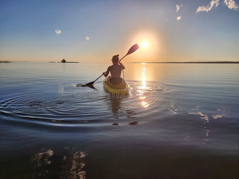 Women S Silhouette Rowing in Kayak at Sunset Stock Image - Image of ...