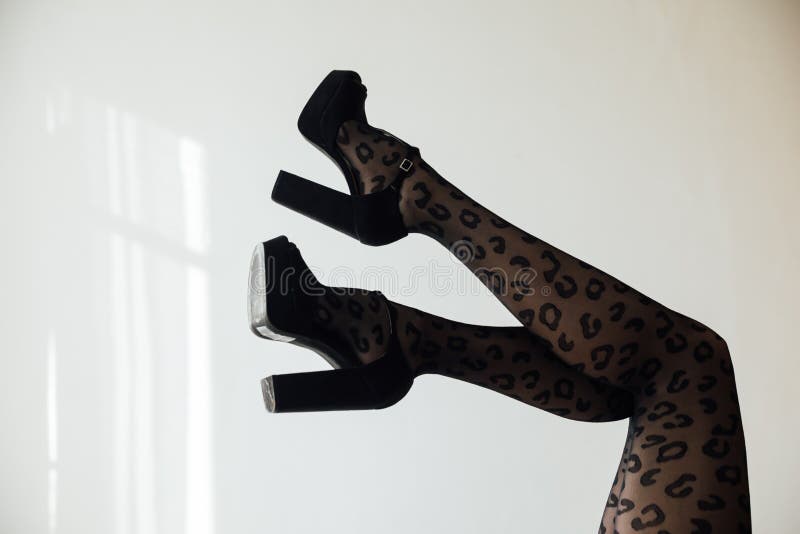 Beautiful Women& X27;s Slender Legs in Black Tights Stock Photo - Image ...