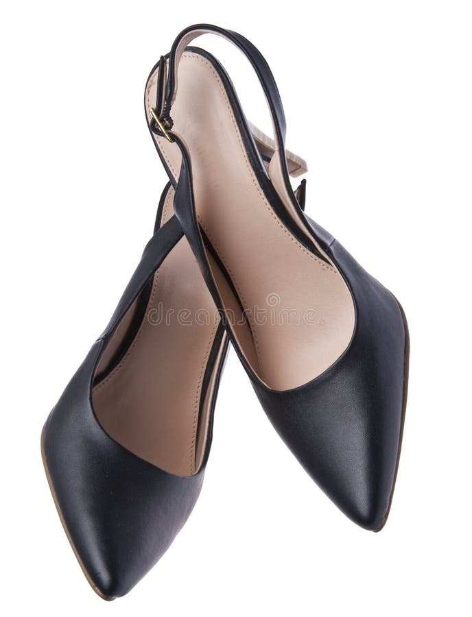 High Heel Pump Black Leather Women Shoe on White Stock Image - Image of ...