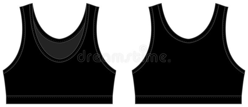 Womenâ€™s Sports Bra Template Vector Illustration Front, Back | Black ...