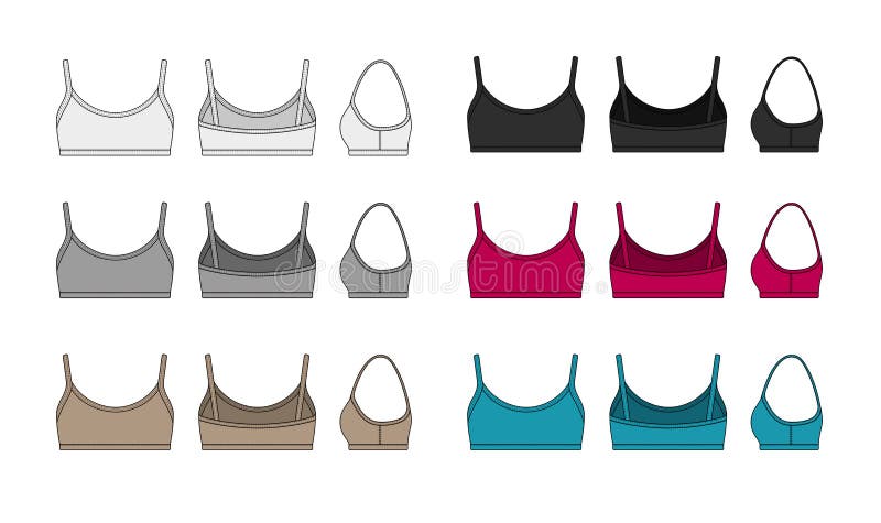 Womenâ€™s Sports Bra Template Vector Illustration Set Front, Back, Side ...