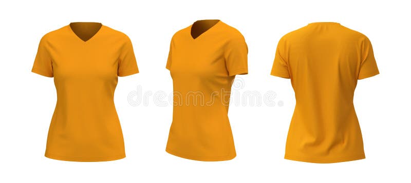 Women`s V Neck T Shirt Mockup Front Side And Back Views Stock