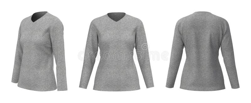 Women`s V Neck T Shirt Mockup Front Side And Back Views Stock