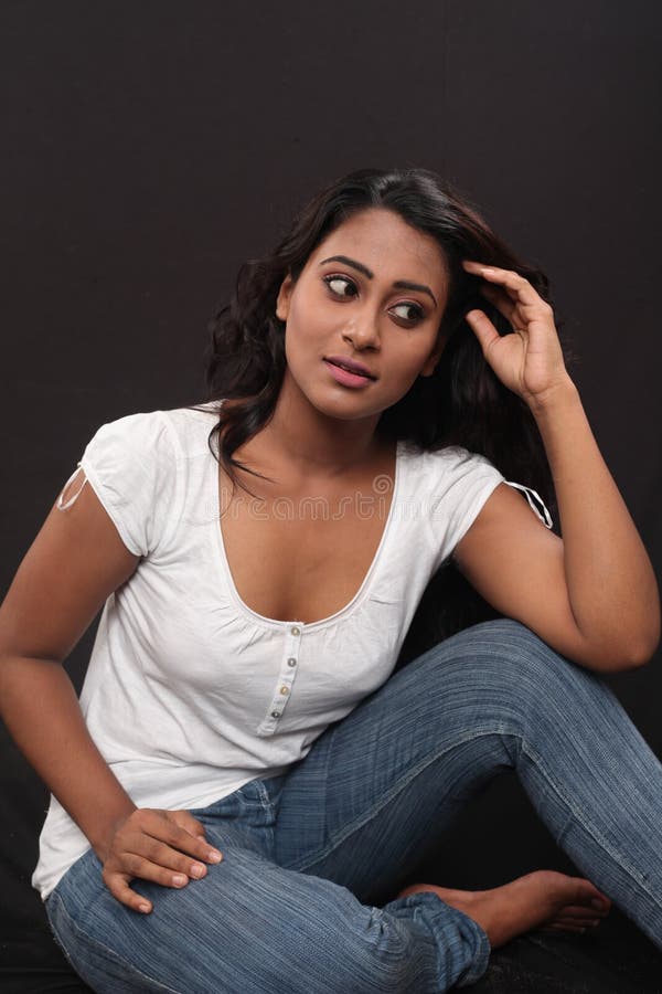 Womens White Scoop Neck T Shirt And Blue Jeans Picture Image 116504734