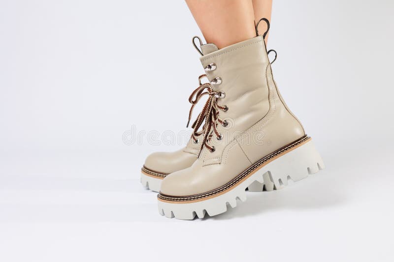 Women& X27;s White Spring Boots Made of Genuine Leather are Stock Photo ...