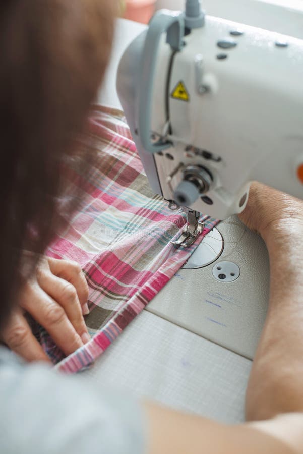 Women Sew on Sewing Machine Stock Image - Image of material, sewing ...