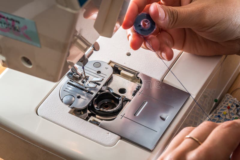 Women Sewing with Sewing Machine Stock Photo - Image of dress, design ...