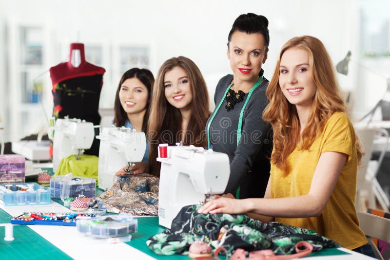 Women in a sewing workshop stock image. Image of lesson - 62812365