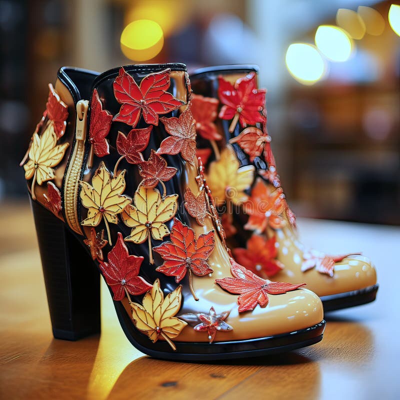 Women Shoes with an Autumn Pattern of Withered Leaves, Made with ...