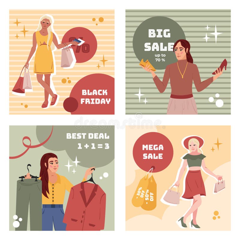 Women Shopping Cards in Flat Design Stock Illustration - Illustration ...