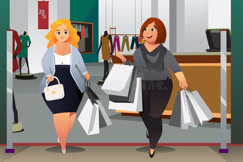 Women Shopping in a Mall Illustration Stock Vector - Illustration of ...
