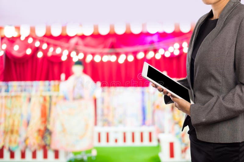 Women in Shopping Mall Using Mobile Tablet PC. Stock Image - Image of ...