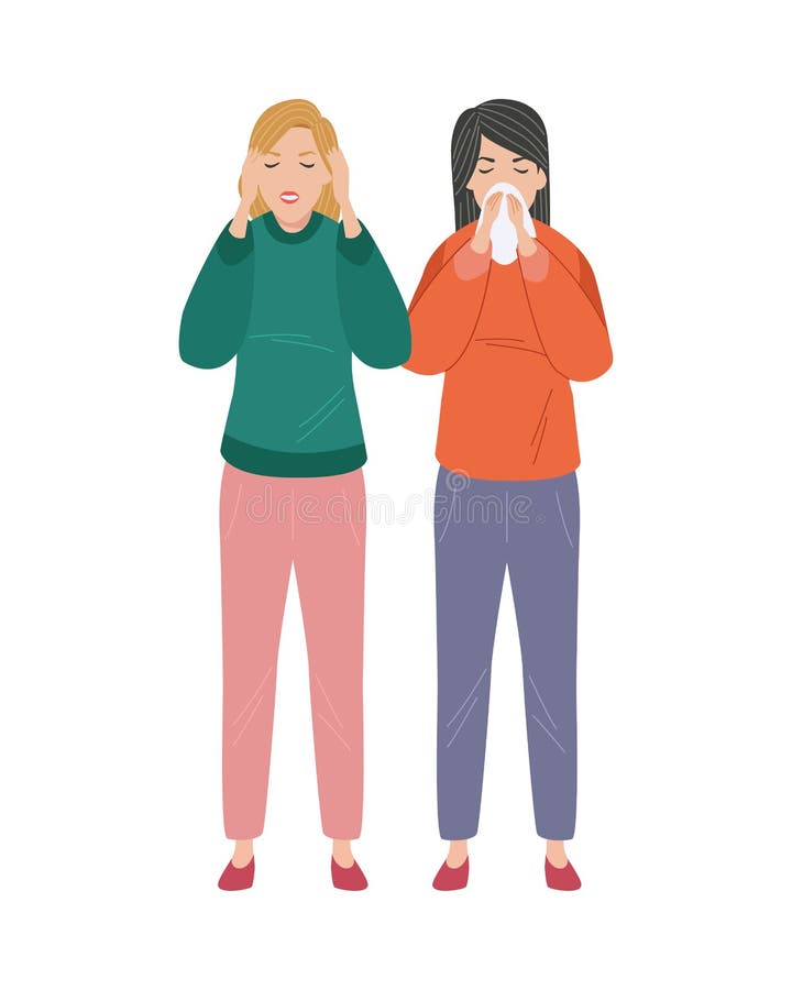 Women sick with symptoms stock vector. Illustration of status - 181732800