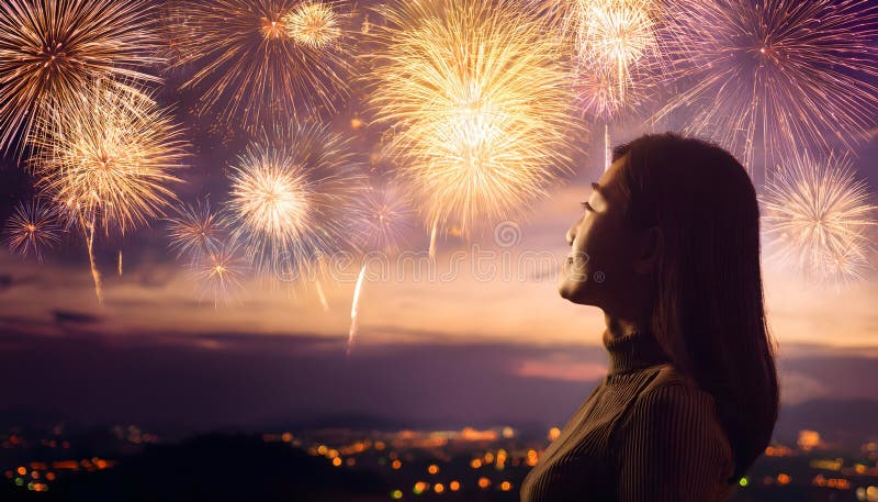 Women in Silhouette with Magic Firework Moment Stock Illustration ...