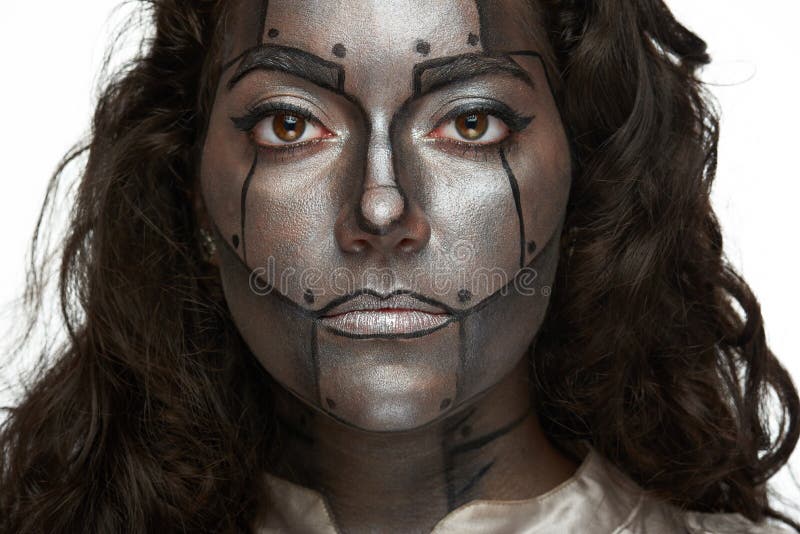 Women with silver face stock photo. Image of metal, person - 79181828
