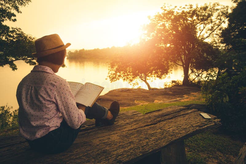 Women Sit Read Books in Quiet Nature, Concept Read a Books Stock Image ...