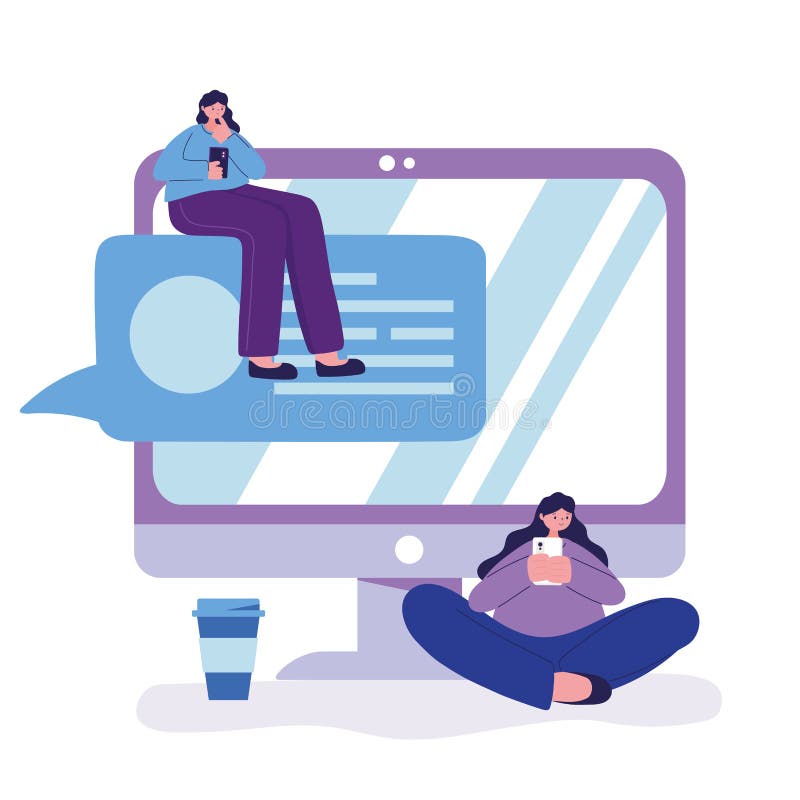 Women with Smartphone Computer Speech Bubble Chatting Stock Vector ...
