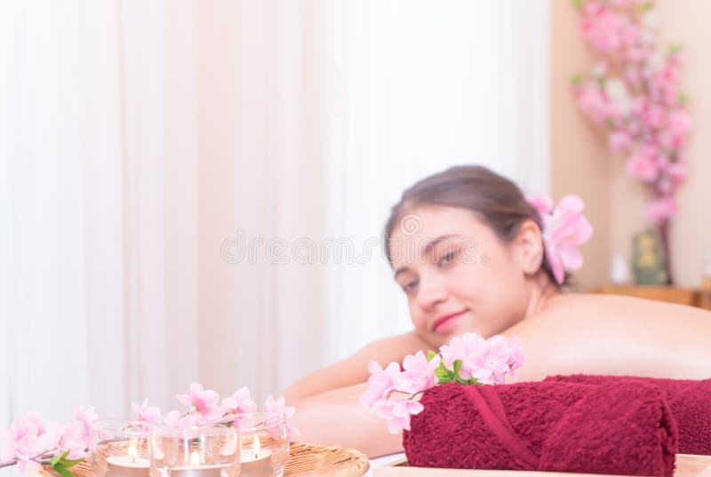 Women on Spa Bed with Spa Objects Stock Image - Image of copy, aroma ...