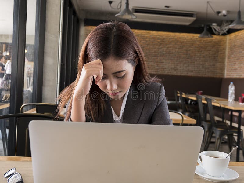 The Women are Stressed about Work Stock Image - Image of hair, cafe ...