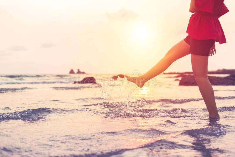 The Women Stand in the Water and Water Splash Stock Photo - Image of ...