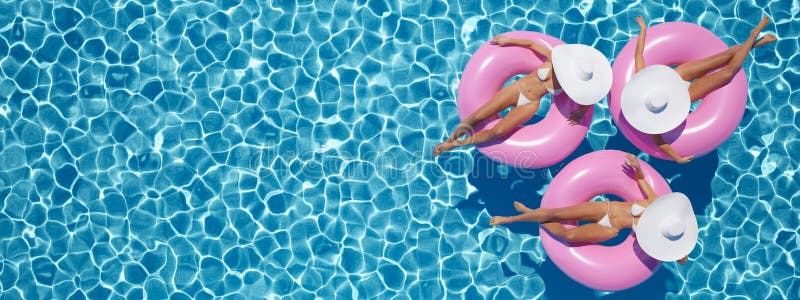 Women Swimming on Float in a Pool. 3d Rendering Stock Illustration ...