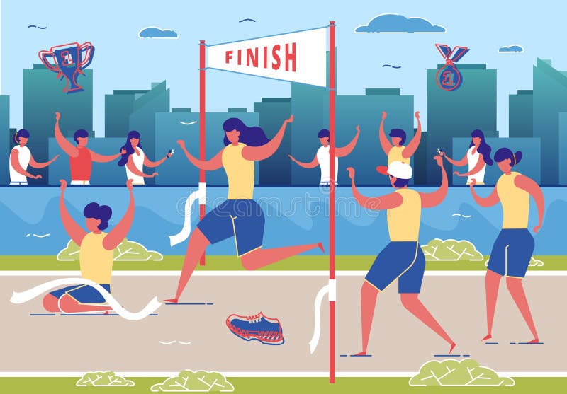 Women Take Part in Running Competition, Marathon Stock Illustration ... Women Take Part in Running Competition, Marathon Stock Illustration ...