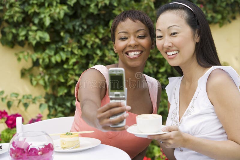 Women Taking Self-Portrait at Dinning Table Stock Photo - Image of dish ...