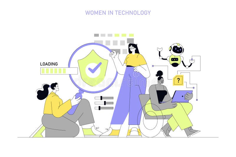 Women in Technology. Flat Vector Stock Vector - Illustration of data ...