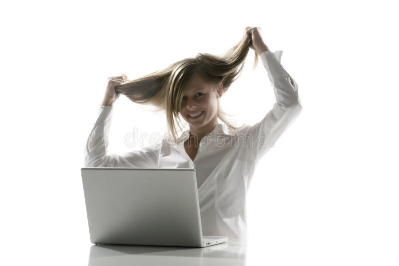 Women To the Computer that You Pull Hair Stock Photo - Image of child ...