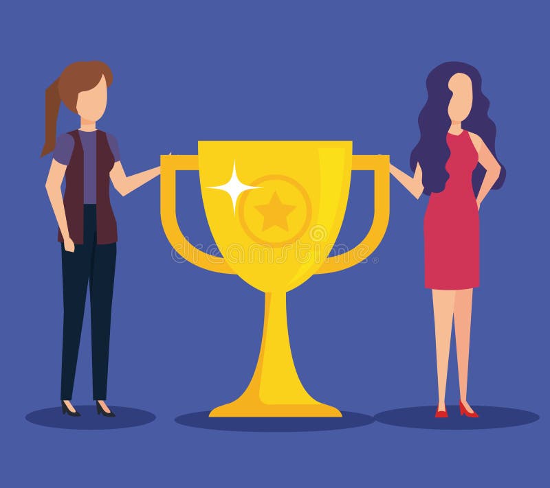 Women with Trophy Cup Award Stock Vector - Illustration of honor, flat ...