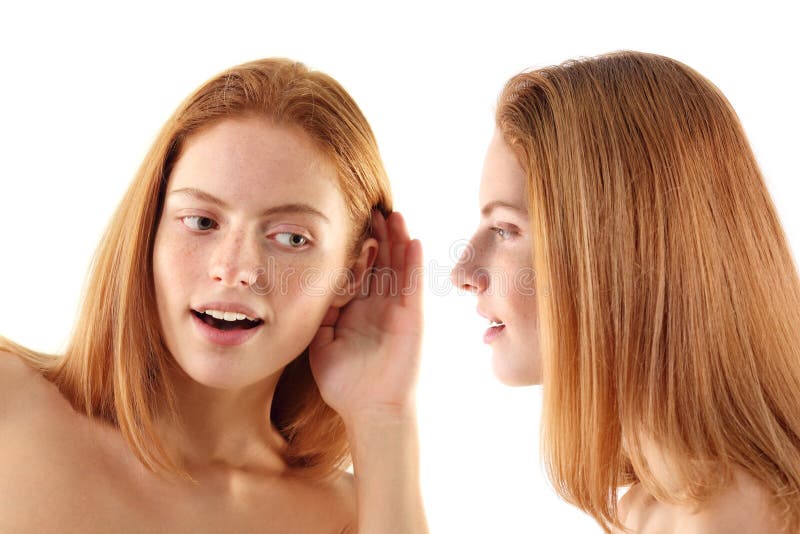 Women Twins Secret Talk and Listen Stock Image - Image of mysterious ...