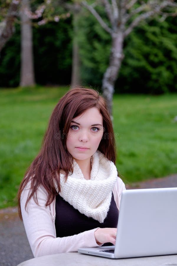 Women at University Typing on a Computer Stock Image - Image of female ...