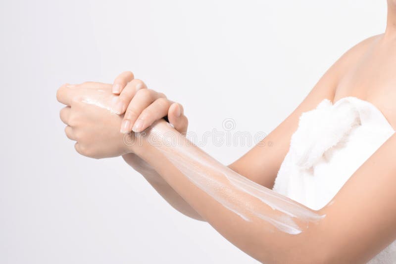 Women Use Body Lotion on Her Arms Stock Photo - Image of beauty ...