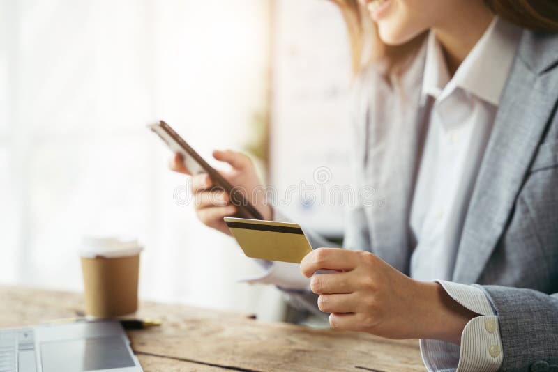 Women Use Credit Cards To Pay through Notebooks Stock Image - Image of ...