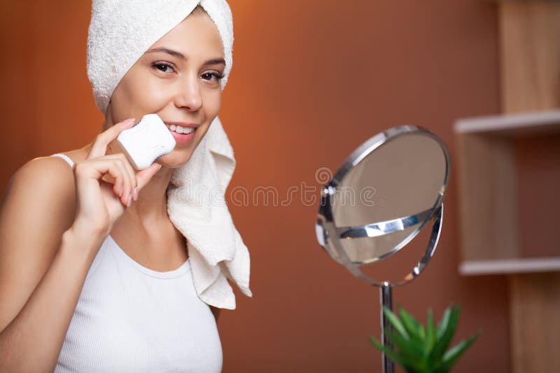 Women Use Dental Floss White Healthy Teeth. Stock Photo - Image of ...