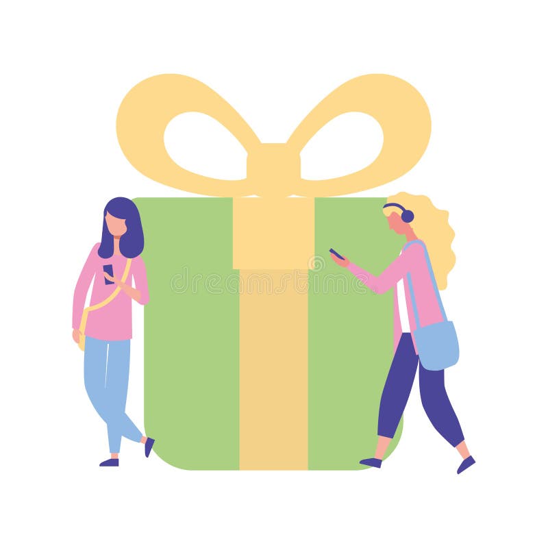 Women Using Cellphone Online Shopping Gift Stock Vector - Illustration ...
