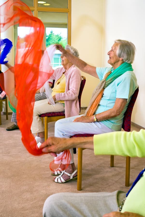 Women Using Fabric To Improve Mobility Stock Image - Image of care ...