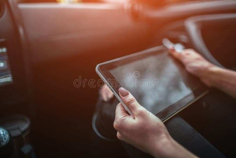 Women Using Gps on Tablet Compter To Navigate in Car on Holiday Stock ...