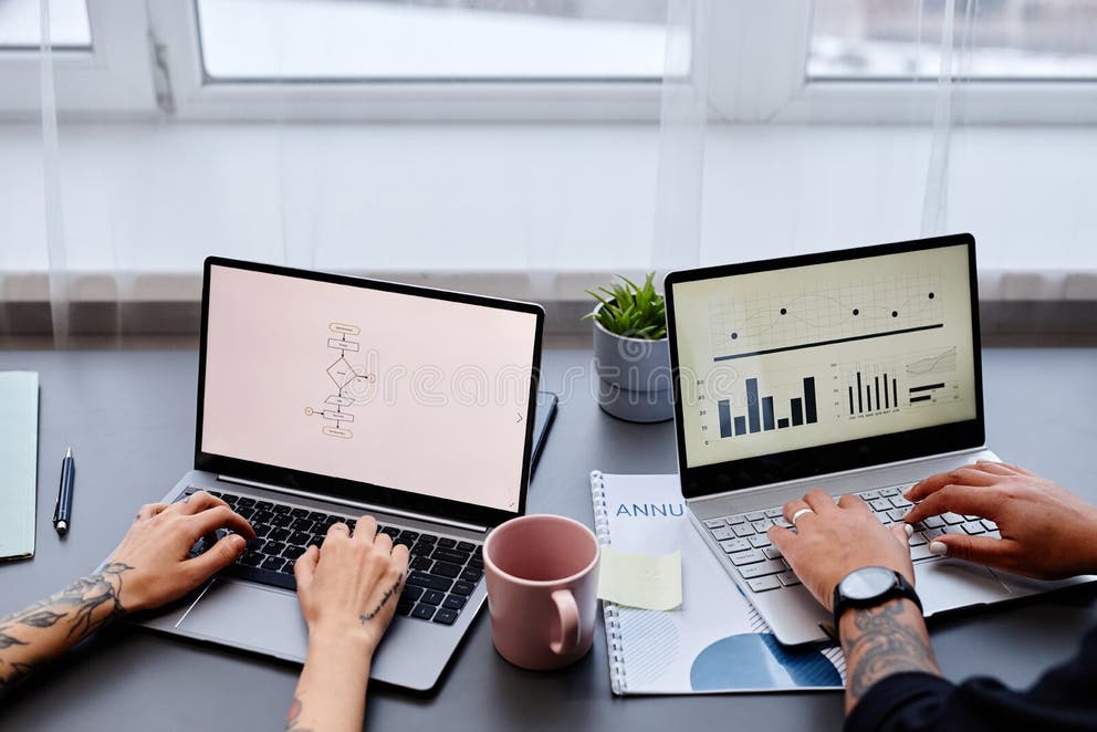 Women Using Laptops with Data Stock Image - Image of home, adult: 252908895