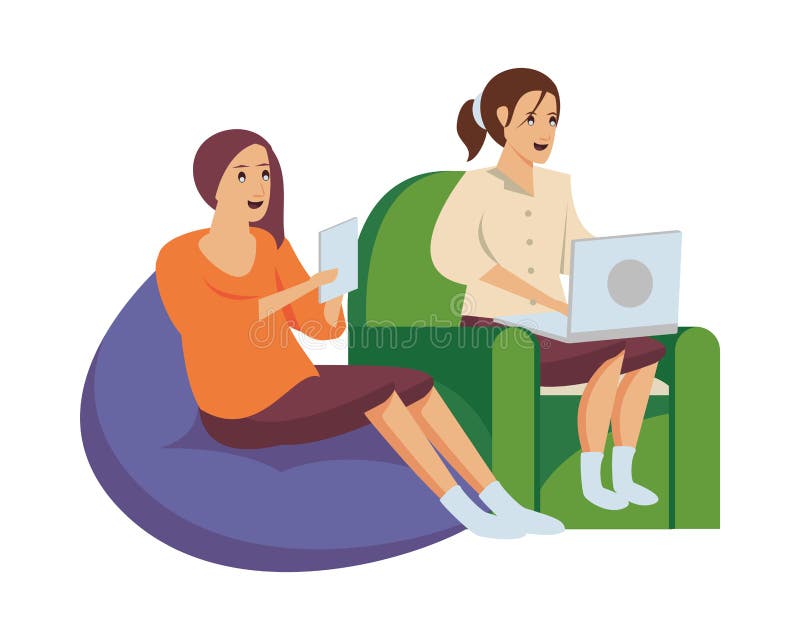 Women Using Technology for Work at Home Stock Vector - Illustration of ...