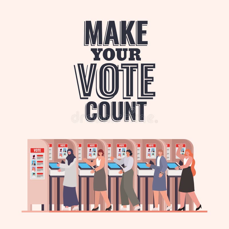Women at Voting Booth with Make Your Vote Count Text Vector Design ...