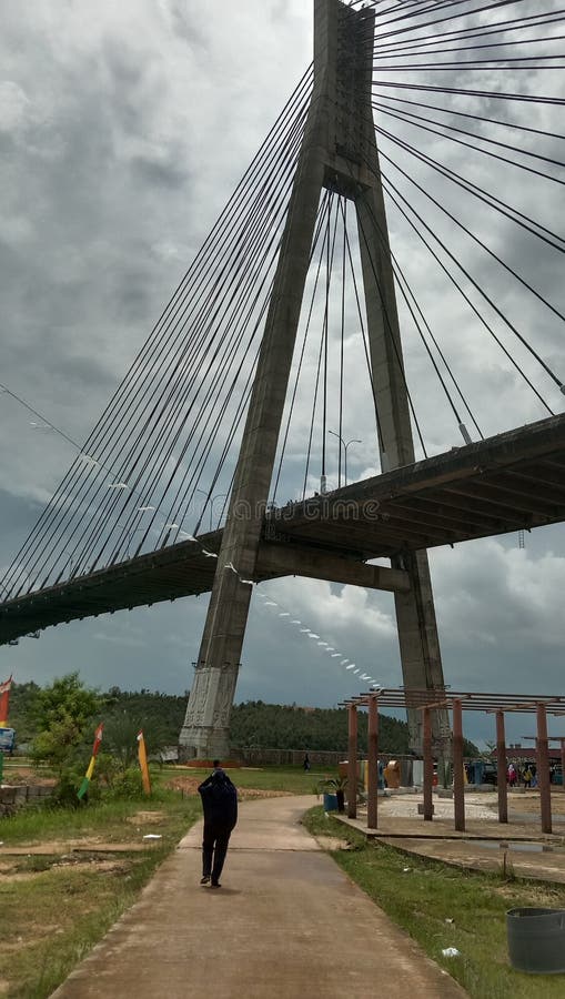 The Women Walk Under the Bridge Connecting 2 Islands Stock Photo ...