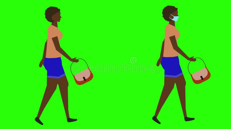 Women Walking Cycle Seamless Loop , Face Mask Version, Green Screen ...