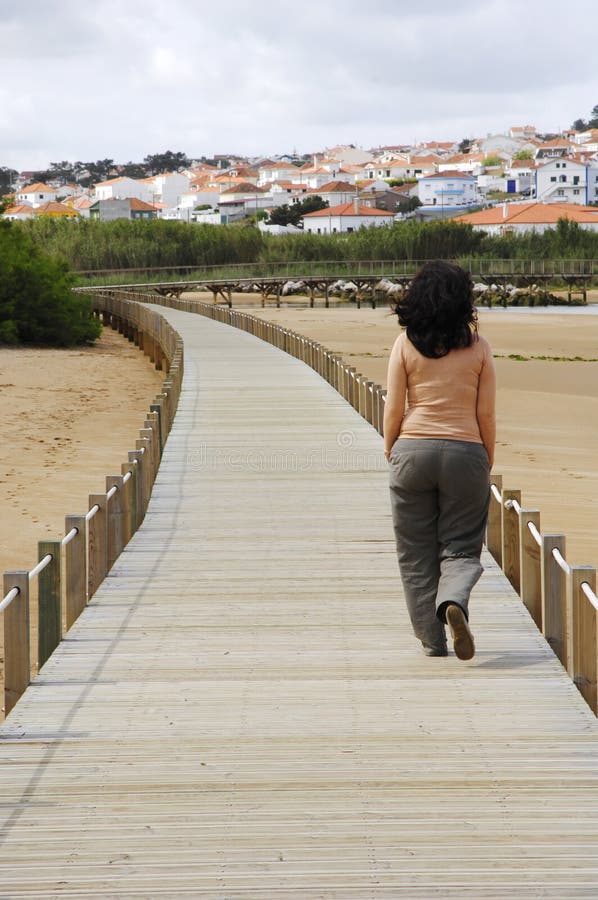 Women Walking on a Wood Bridge Stock Photo - Image of outdoors ...