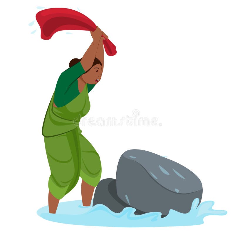 Women Washing Clothes stock vector. Illustration of lake - 345441960