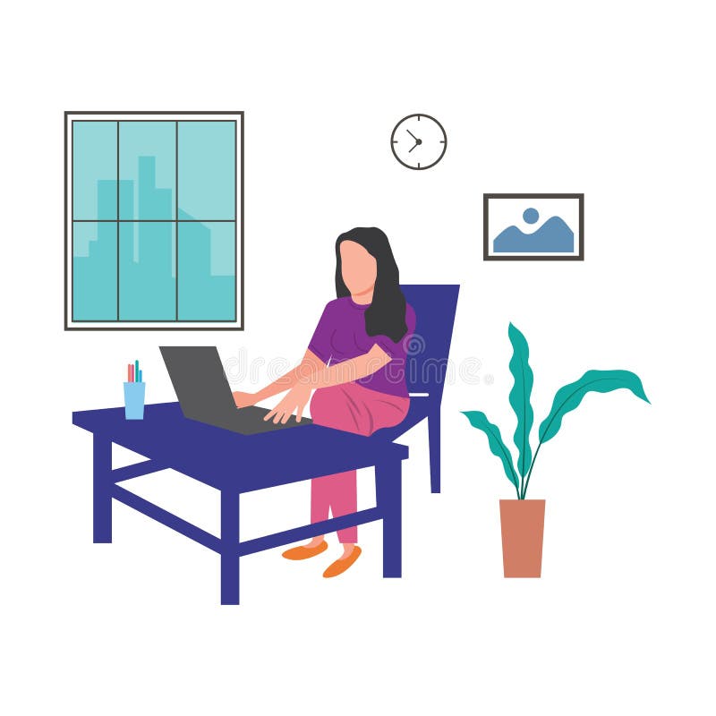 Women Work from Home Illustration Stock Vector - Illustration of design ...