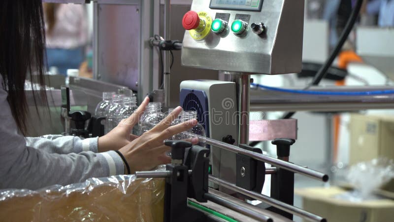 Women Worker Put the Empty Plastic Bottle. Stock Footage - Video of ...