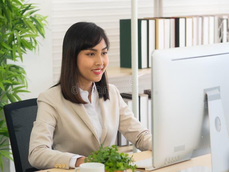 Women Working with Computer in the Office Stock Image - Image of happy ...