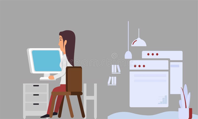 Women working in desktop stock vector. Illustration of career - 283435408