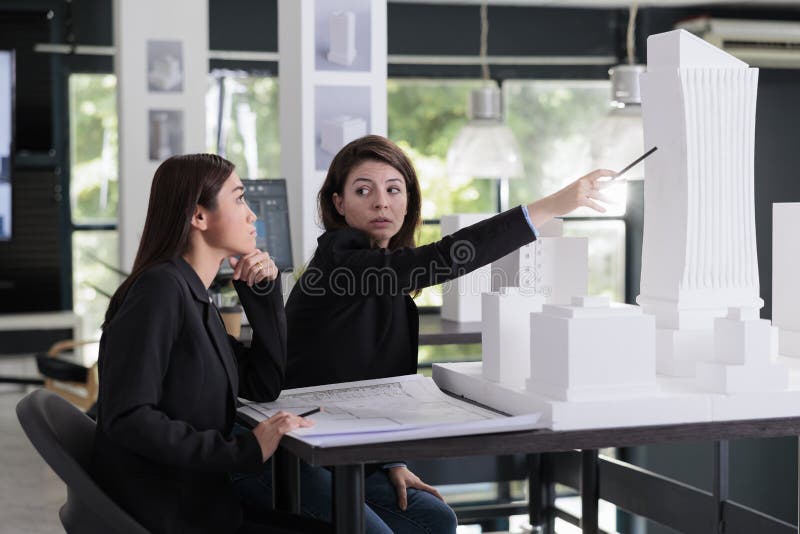 Women Working with Project Draft in Architecture Office Stock Image ...